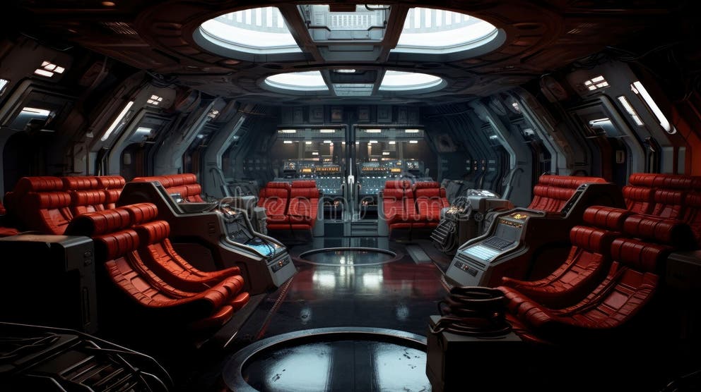 An Enterprise Setting with Empty Seats in a Space Station Area Stock ...