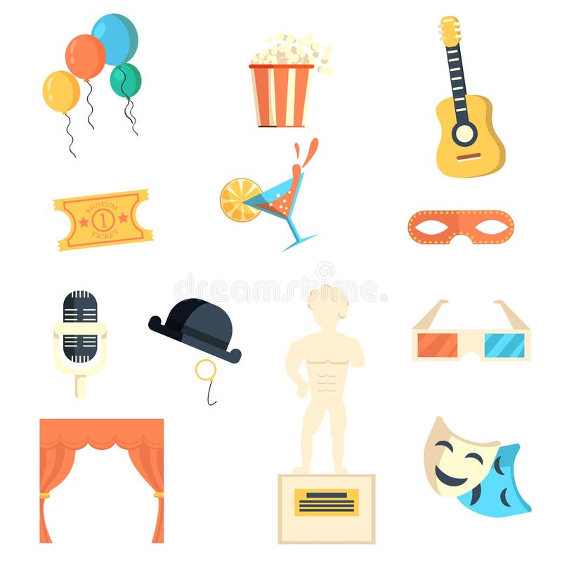 Entertaining Icons Flat Set Stock Vector - Illustration of interface ...