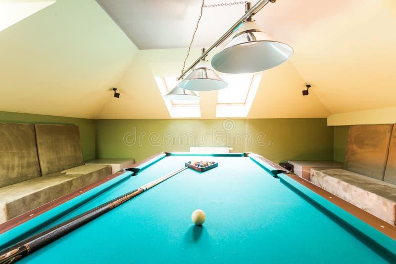 Entertainment Attic Room with a Billiard Table Stock Image - Image of ...