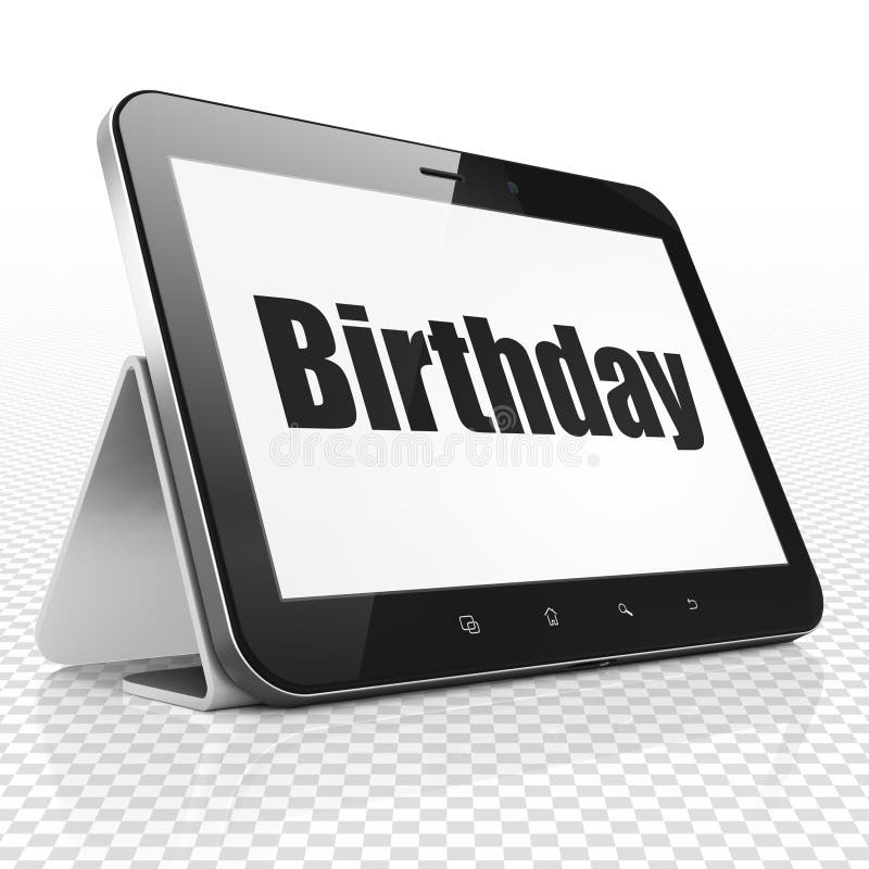 Entertainment, Concept: Tablet Computer with Birthday on Display Stock ...