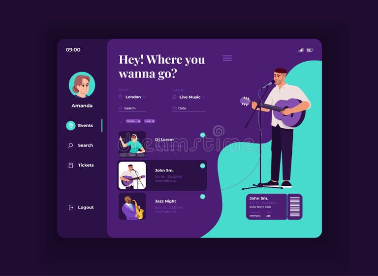 Entertainment Event Planner Tablet Interface Vector Template. Mobile ...