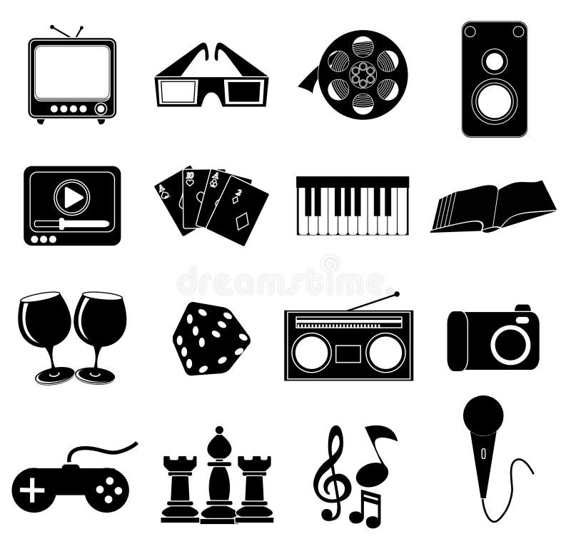 Entertainment Icons Collection Black On White Stock Vector ...