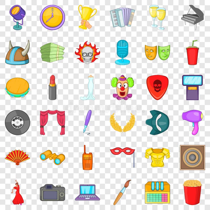 Entertainment Icons Set, Cartoon Style Stock Vector - Illustration of ...