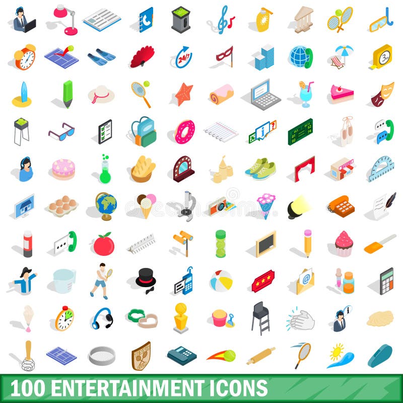 100 Entertainment Icons Set, Isometric 3d Style Stock Vector ...