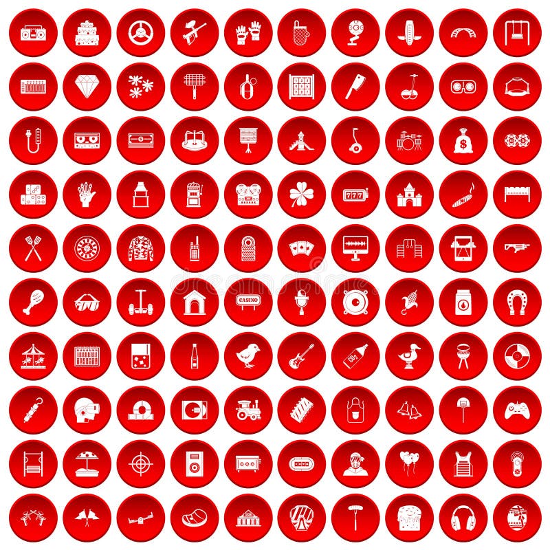 100 Entertainment Icons Set Red Stock Vector - Illustration of game ...