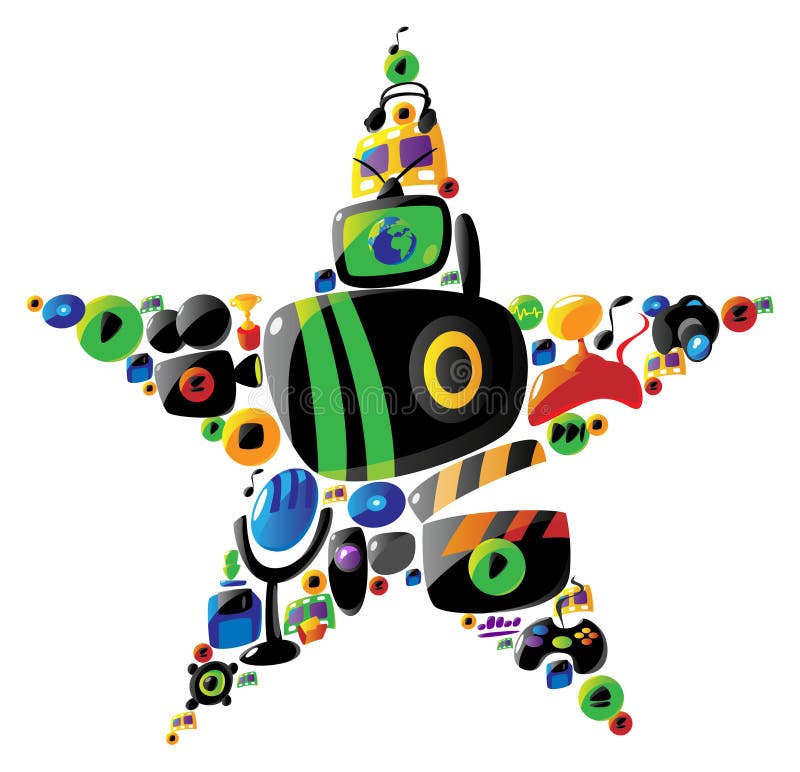 Colorful Entertainment and Music Icons in Circle Stock Vector ...