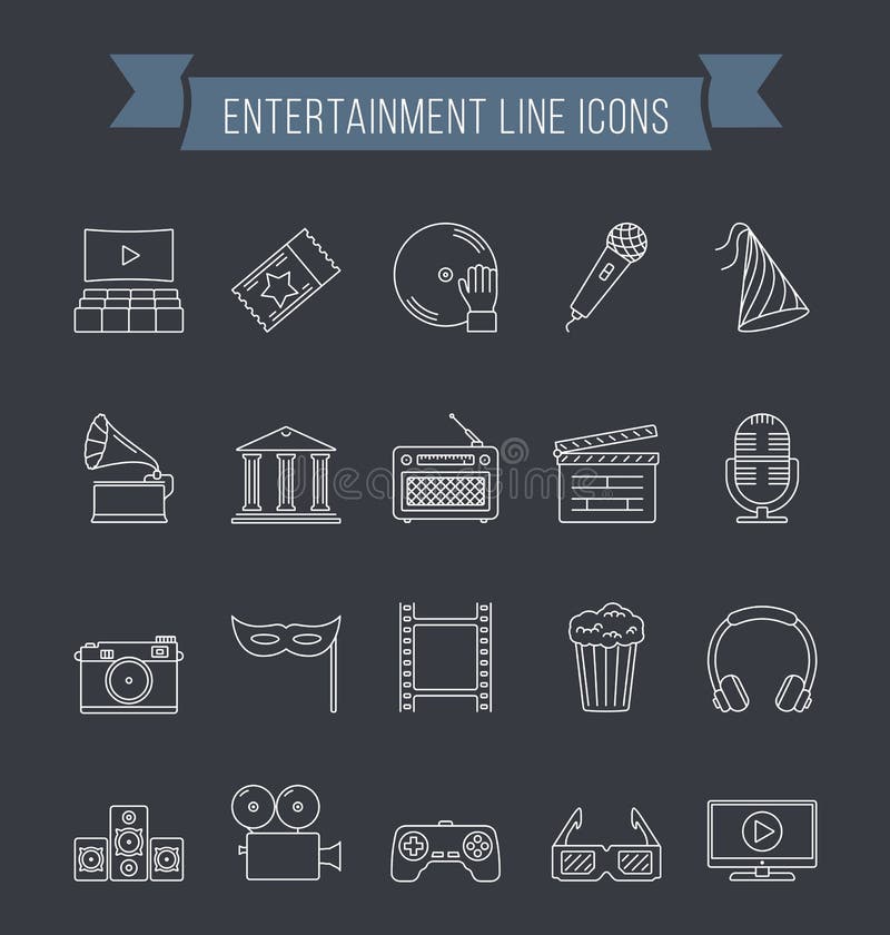 Entertainment Line Icons stock vector. Illustration of clapboard - 96499877