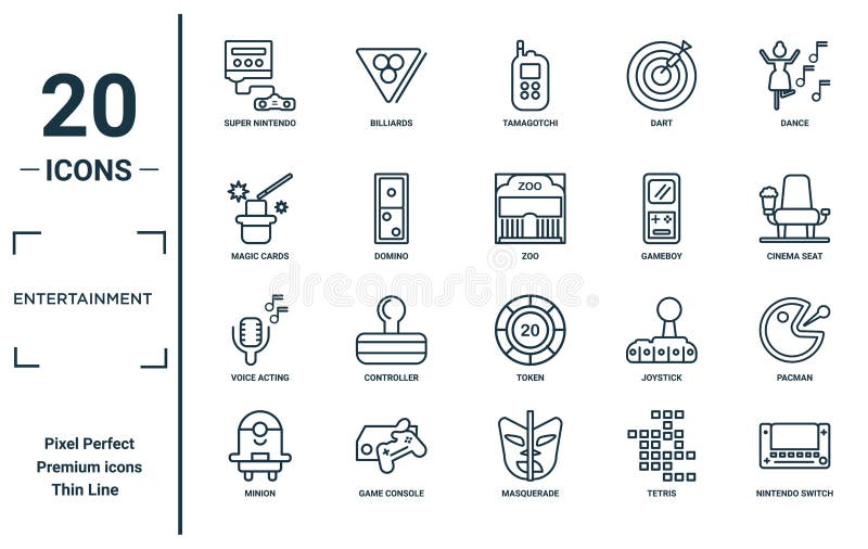 Entertainment Linear Icon Set. Includes Thin Line Super Nintendo, Magic ... Entertainment Linear Icon Set. Includes Thin Line Super Nintendo, Magic ...
