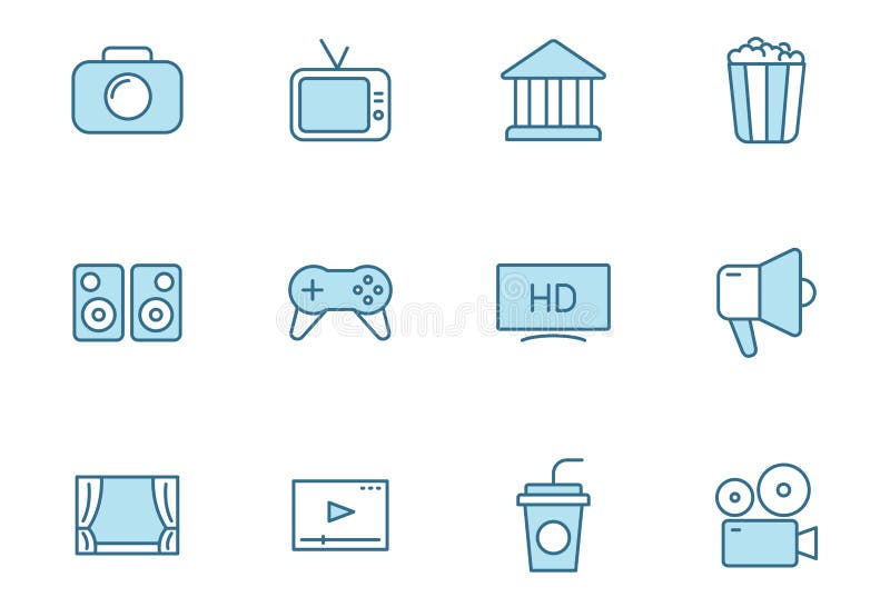 Entertainment Linear Vector Icons in Two Colors Isolated on White ...
