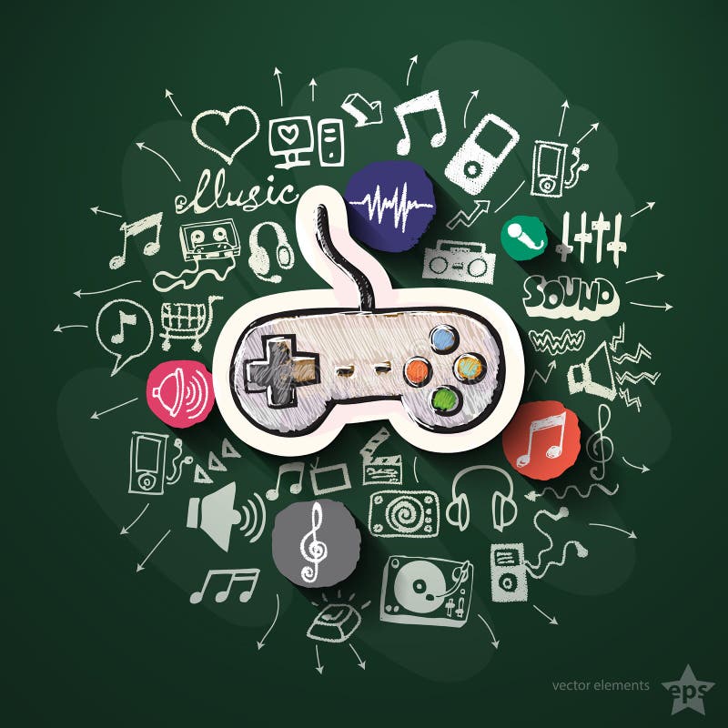 Entertainment and Music Collage with Icons on Stock Vector ...