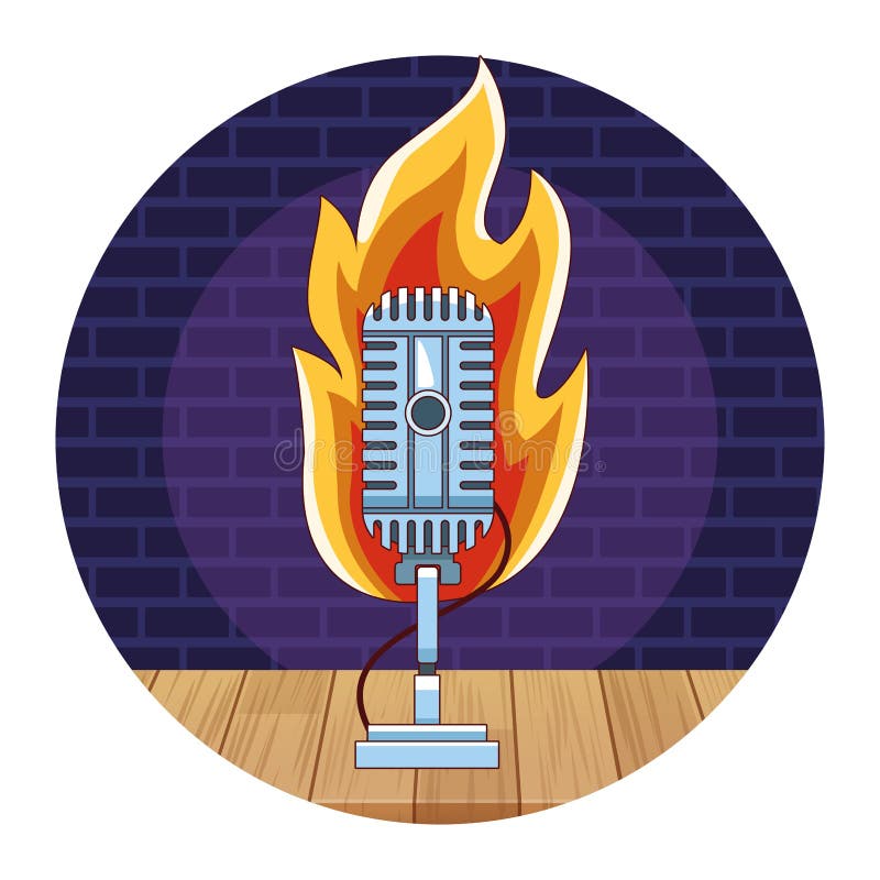 Microphone and Fire Flame Logo Template, Burning Mic Icon Stock Vector ...