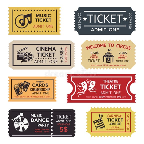 Entertainment Ticket Set stock vector. Illustration of cinematography ...