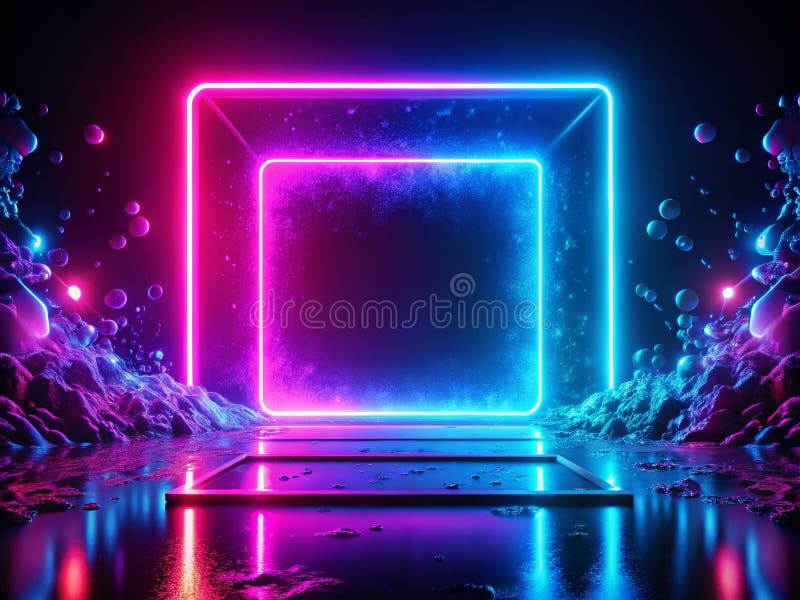 Enthralling Abstract Cosmic Scene a Vibrant Neon Square Frame ...