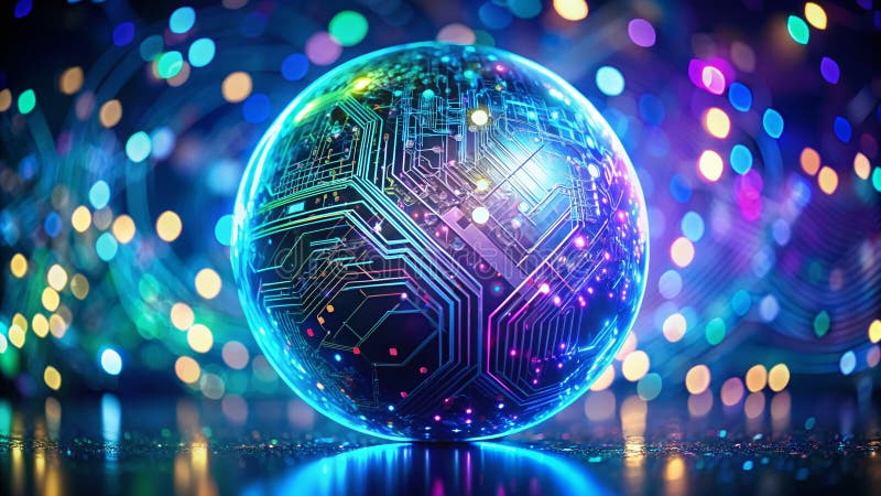 Enthralling Abstract Futuristic Sphere Glowing Circuits Dynamic Bokeh ...