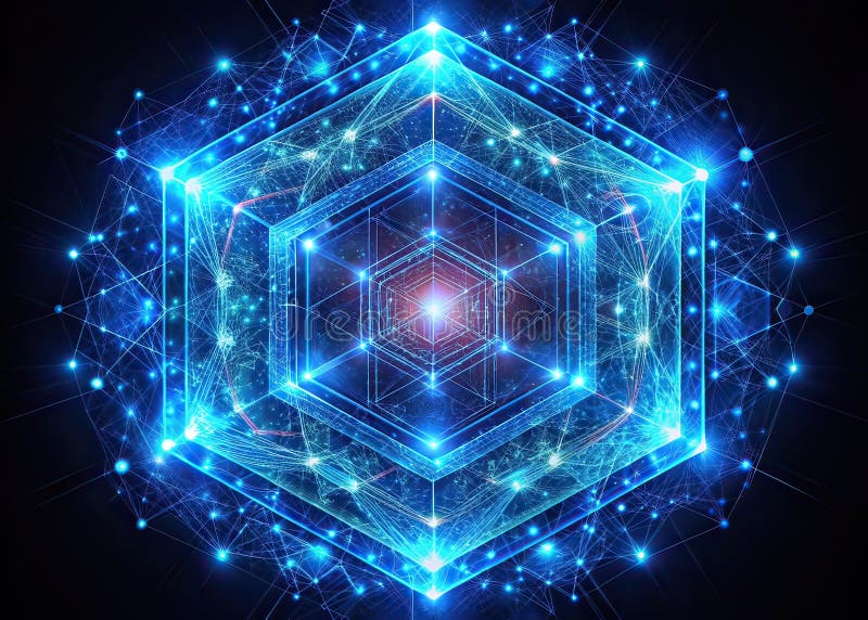 Enthralling Abstract Hexagon Pattern Glowing Blue Lines Dots and ...