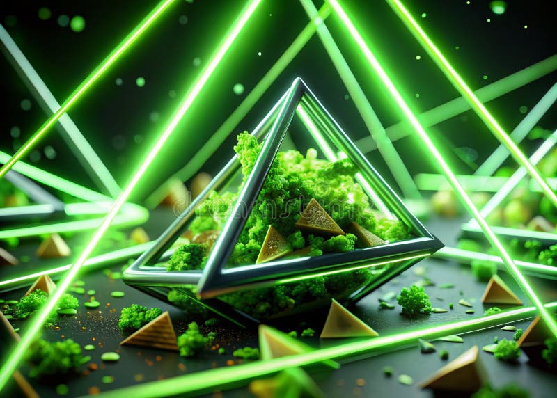 Enthralling Animated Green Triangle Food Design a Vibrant Neon Light ...