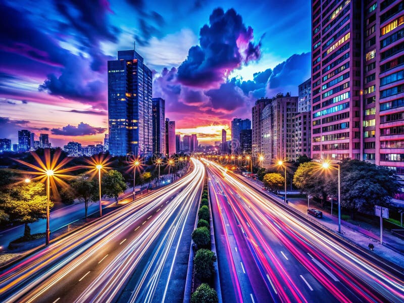 Enthralling Cityscape at Night Capturing the Dynamic Dance of Long ...