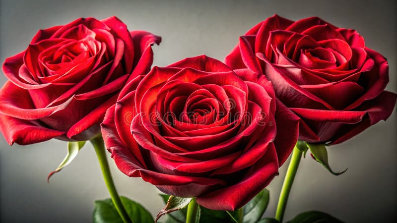 Enthralling CloseUp of Three Artificial Red Roses Against a Pristine ...