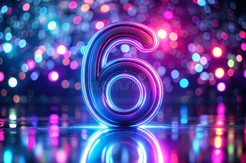 Enthralling 3D Render of a Glowing Number Six, Illuminated by Dynamic ...