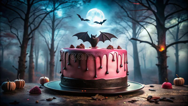 Enthralling Double Exposure of a Spooky Pink Chocolate Drizzle Cake ...