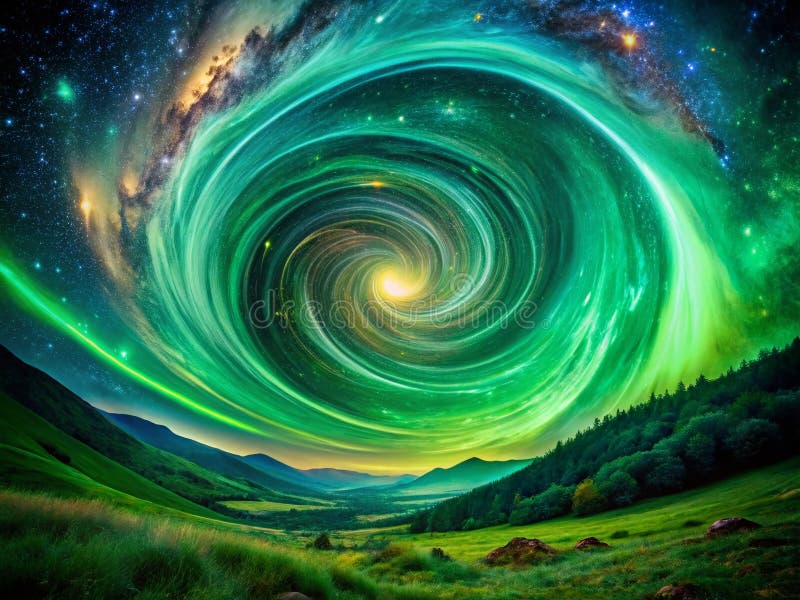Enthralling Green Vortex a Panoramic Abstract Background Featuring ...