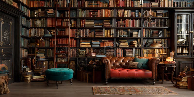 Enthralling Library Interior Cozy Reading Nook Bookshelf Background ...