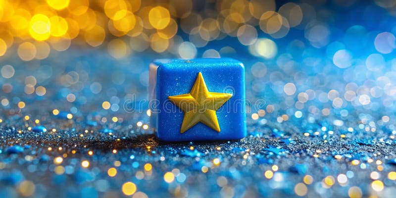 Enthralling Miniature Blue Square with Yellow Star and Stars a ...