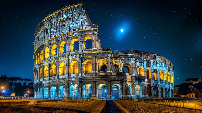 Enthralling Nighttime Panorama of the Ancient Colossus a Majestic ...
