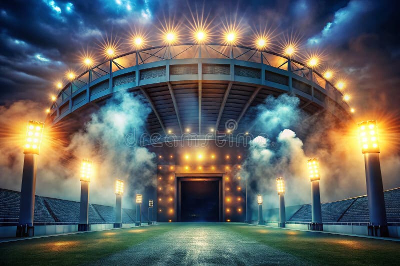 Enthralling Nighttime Stadium Entrance Dramatic Lighting Smoky ...