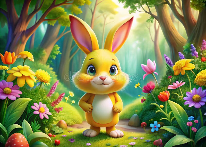 Enthralling Yellow Rabbit Cartoon in a Whimsical Forest a Rule of ...