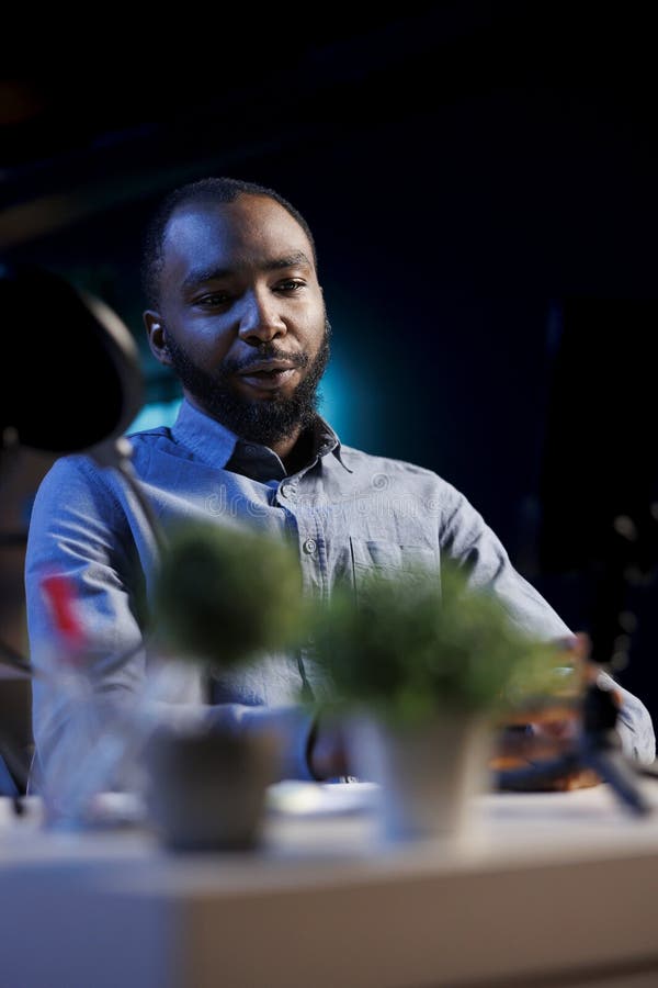 Online Show Host Doing Vlog with Phone Stock Image - Image of ...