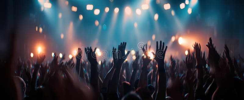 Lively Concert Crowd with Hands in the Air Enjoying a Music Festival ...