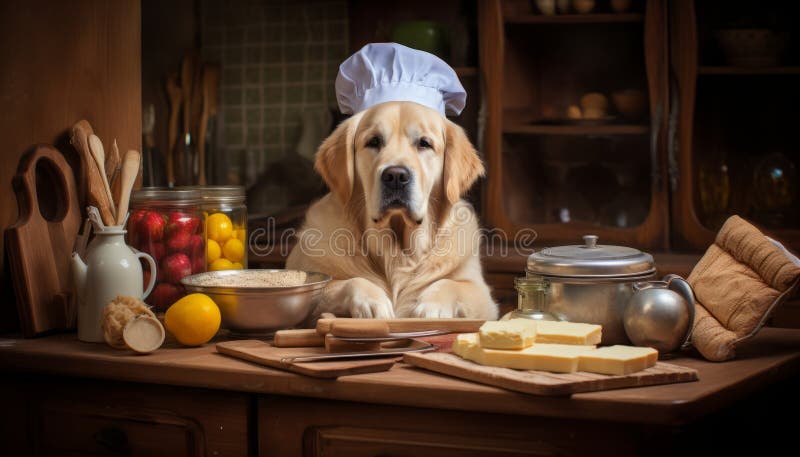 Enthusiastic Dog Chef in a Cooking Hat Preparing Nutritious Meals for ...