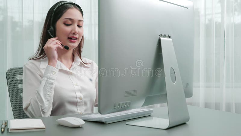 Enthusiastic Female Operator Provide Helpful Customer Service To ...