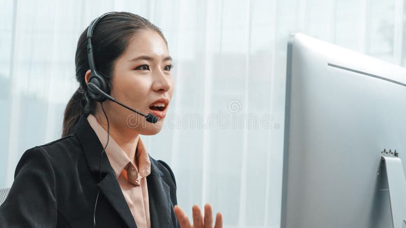Enthusiastic Female Operator Provide Helpful Customer Service To ...