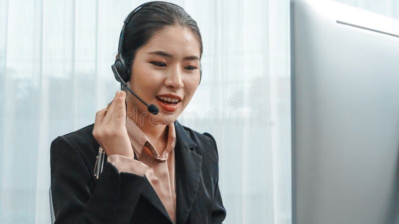 Enthusiastic Female Operator Provide Helpful Customer Service To ...