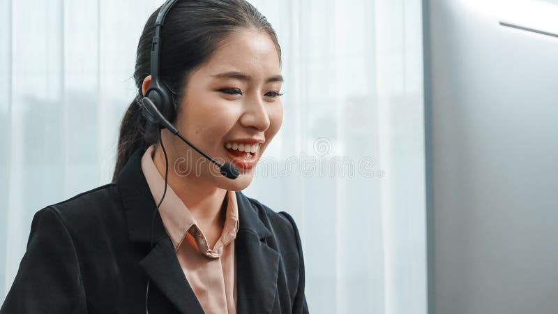 Enthusiastic Female Operator Provide Helpful Customer Service To ...