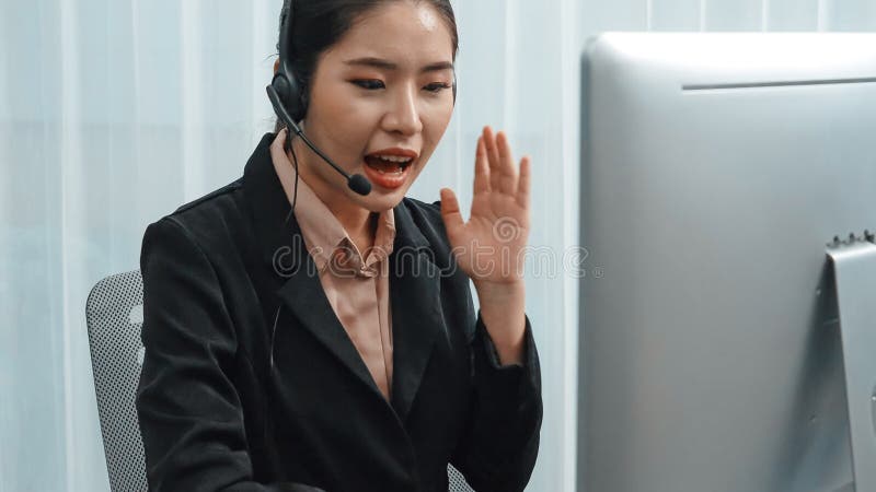 Enthusiastic Female Operator Provide Helpful Customer Service To ...