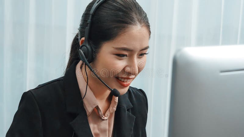 Enthusiastic Female Operator Provide Helpful Customer Service To ...