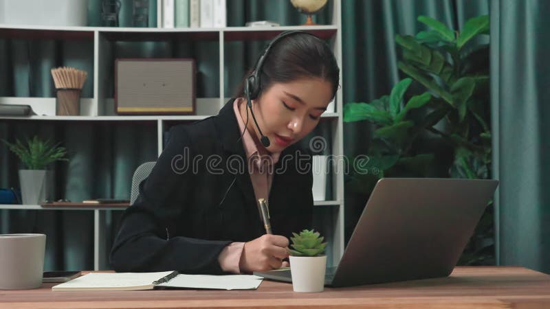 Enthusiastic Female Operator Provide Helpful Customer Service To ...