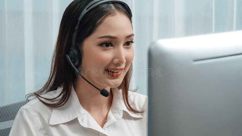 Enthusiastic Female Operator Provide Helpful Customer Service To ...