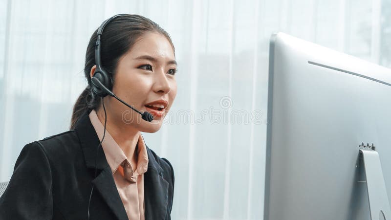 Enthusiastic Female Operator Provide Helpful Customer Service To ...