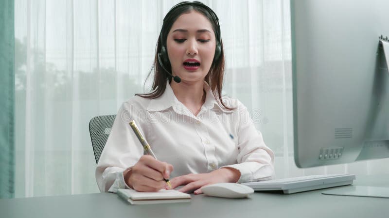 Enthusiastic Female Operator Provide Helpful Customer Service To ...