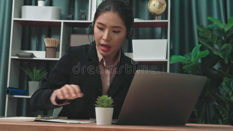 Enthusiastic Female Operator Provide Helpful Customer Service To ...