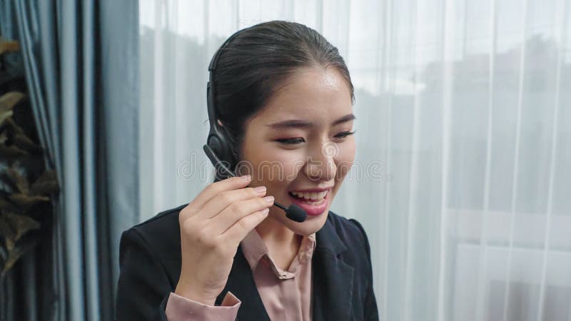 Enthusiastic Female Operator Provide Helpful Customer Service To ...