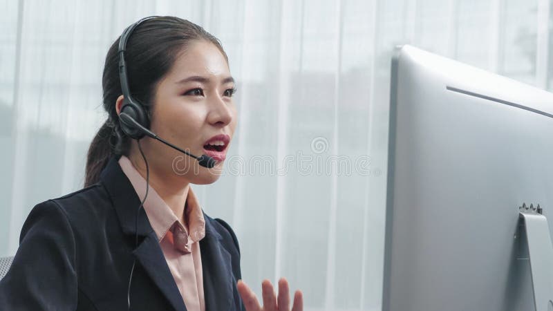 Enthusiastic Female Operator Provide Helpful Customer Service To ...