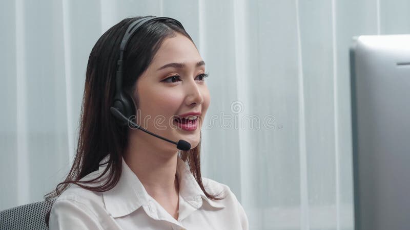 Enthusiastic Female Operator Provide Helpful Customer Service To ...