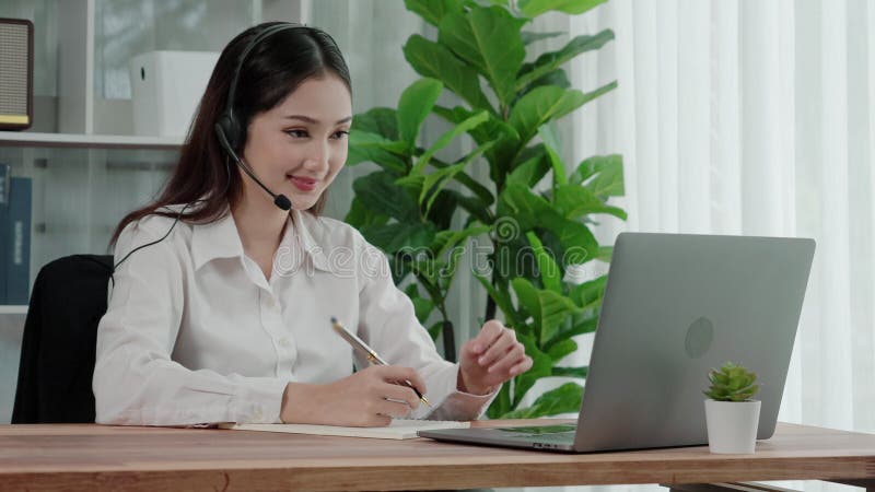 Enthusiastic Female Operator Provide Helpful Customer Service To ...