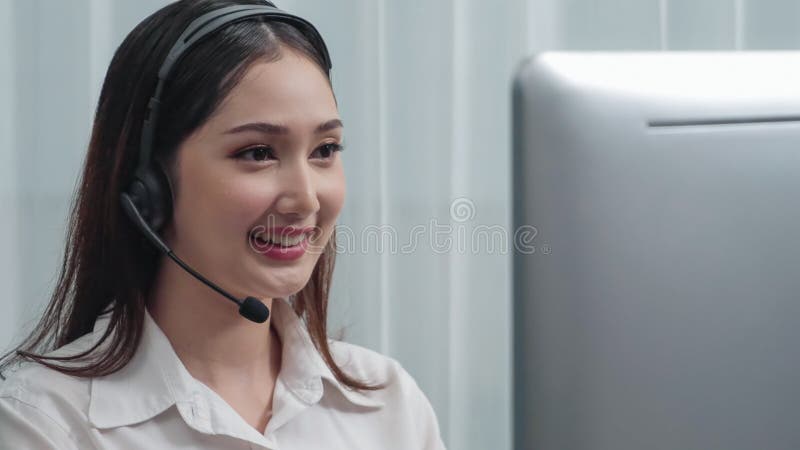 Enthusiastic Female Operator Provide Helpful Customer Service To ...