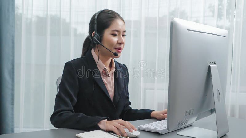 Enthusiastic Female Operator Provide Helpful Customer Service To ...